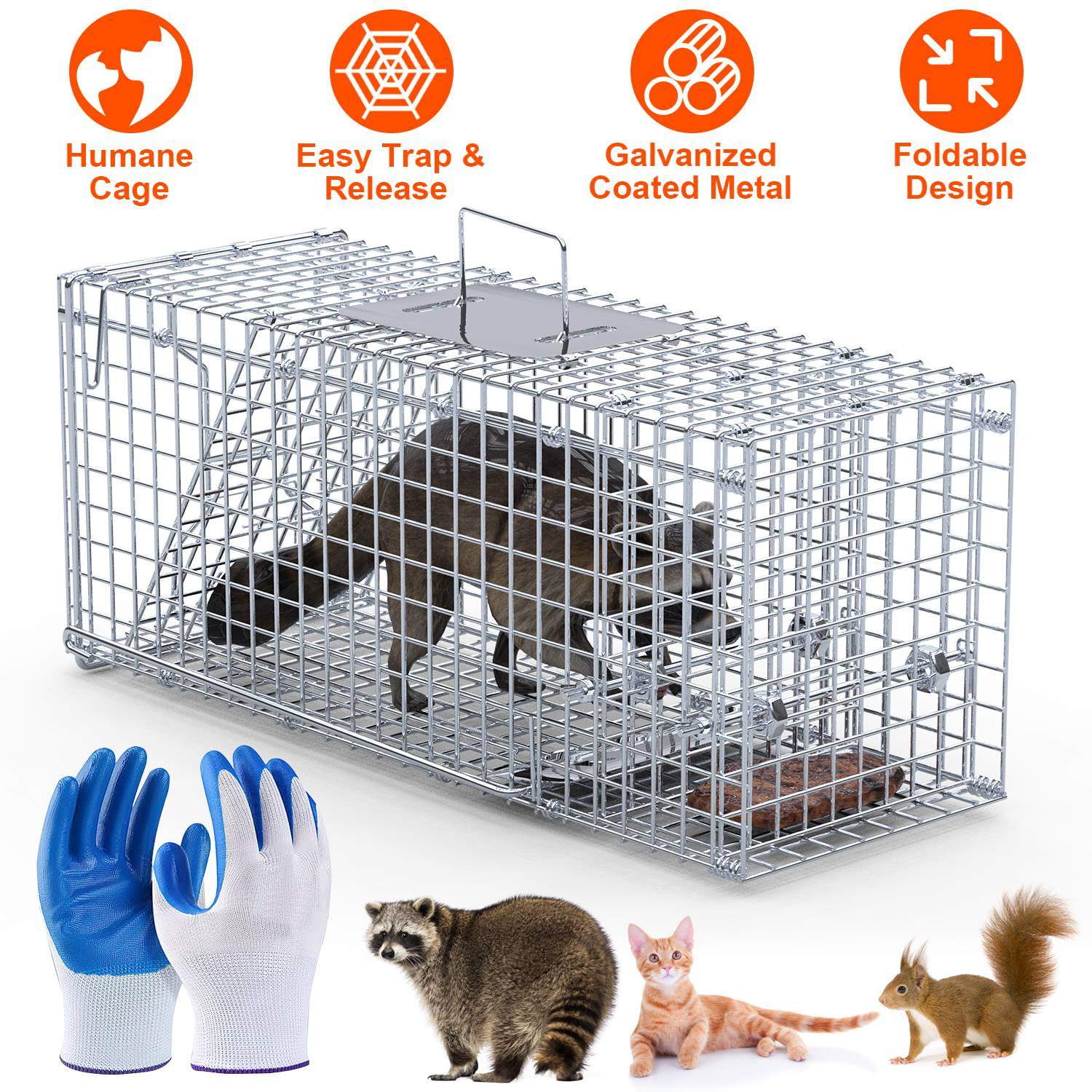 Imountek 25.59" Heavy Duty Humane Live Animal Trap Cage, Foldable Catch ...