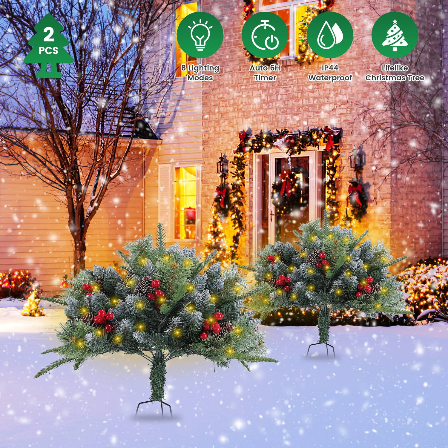 Imountek 2Pcs Outdoor Christmas Tree Urn Fillers with Lights ...