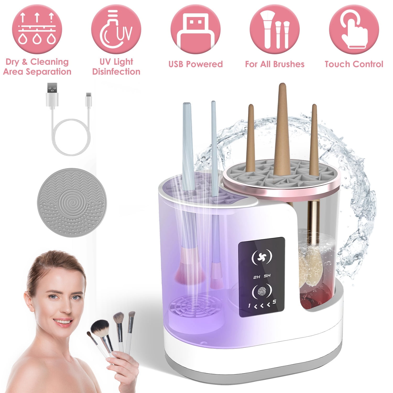 Imountek 4 in 1 Electric Makeup Brush Cleaner, USB Powered Automatic ...