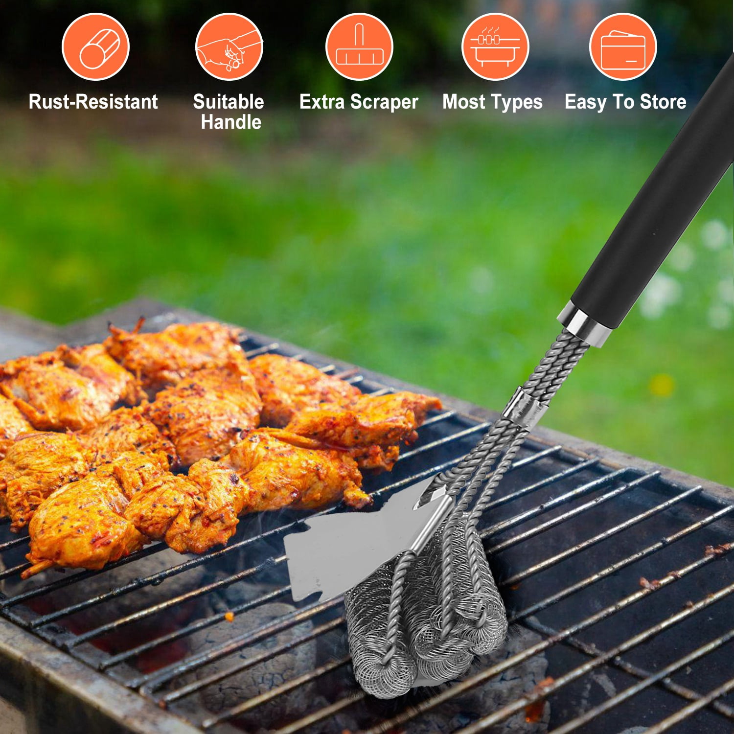 Imountek BBQ Grill Cleaning Brush with Scraper, 16.5" Stainless Steel ...