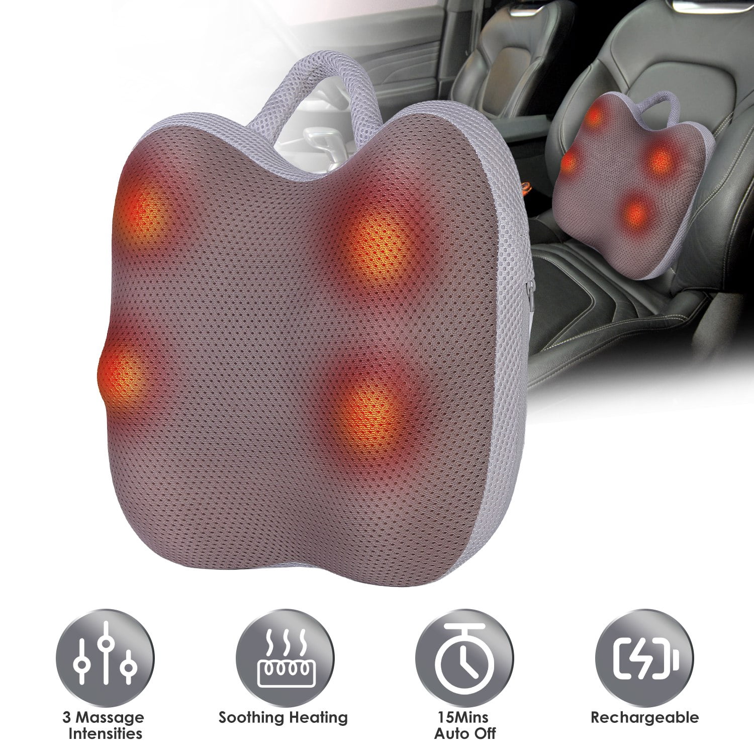 Imountek Cordless Shiatsu Massager Pillow with Heat, 3D Kneading Back ...