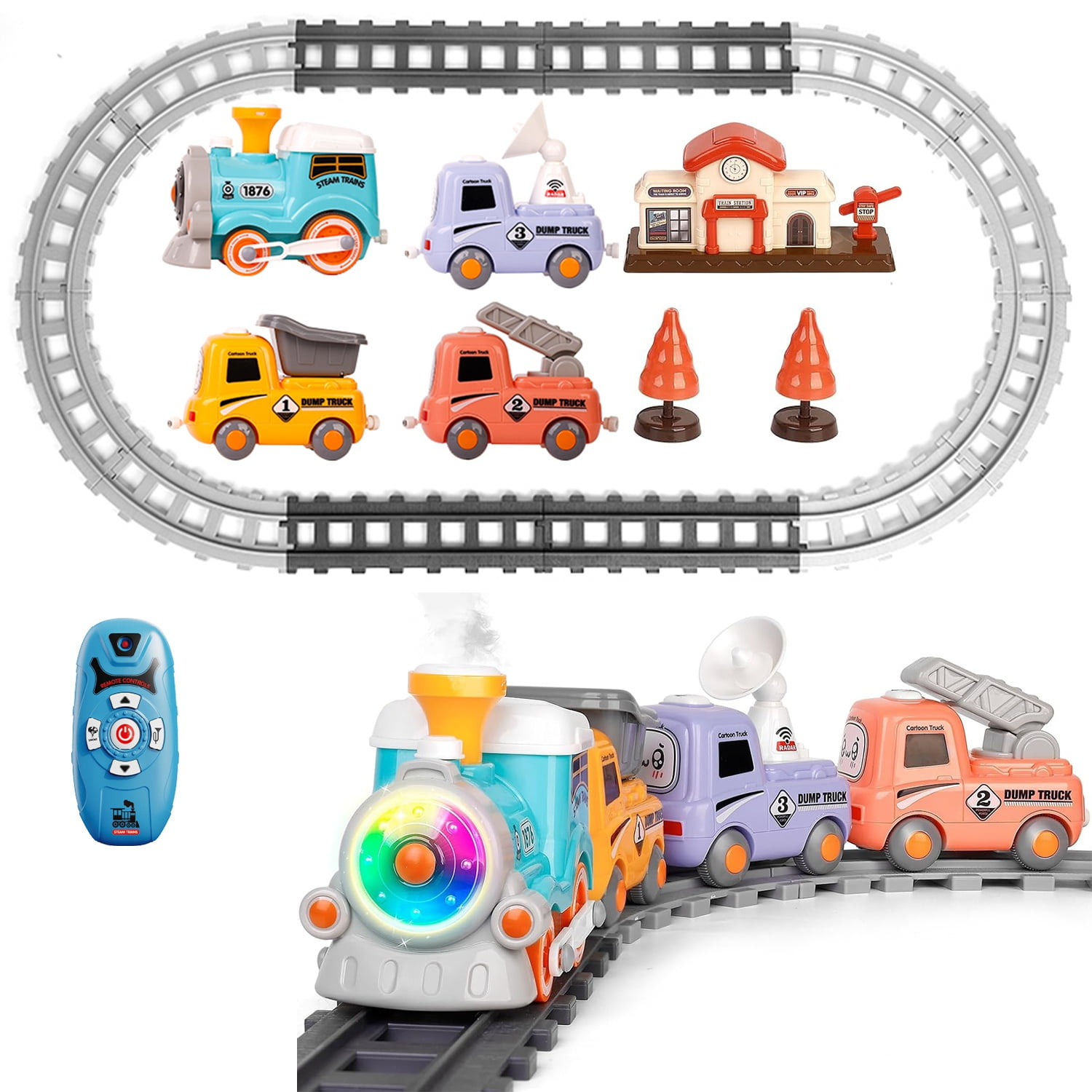 Imountek Electric Train Set Christmas Toy with Smokes Light Sound, Remote Magnetic Train Toys ...