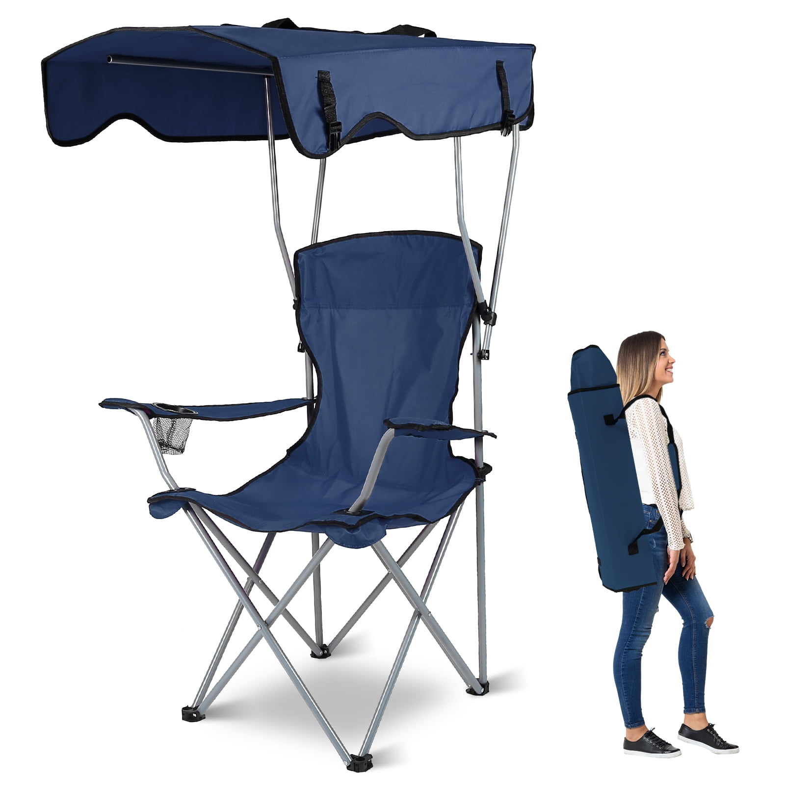 iMounTEK Heavy Duty Folding Beach Chair, Canopy Shade, Portable, 600D ...