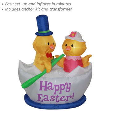 5' Air Blown Inflatable Easter Chick Holding "Happy Easter" Banner Yard ...