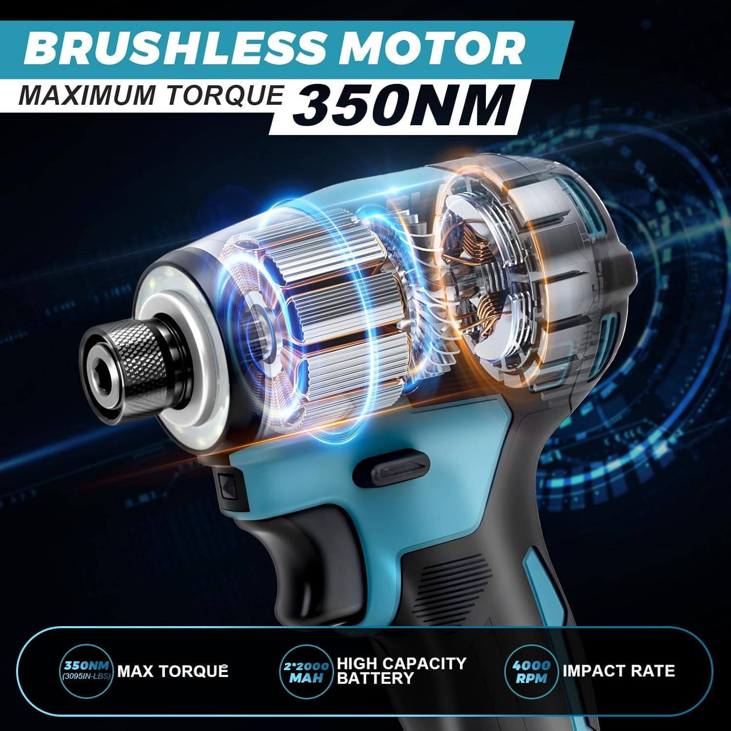 Impact Driver Kit, 21V Max Torque 3095 In-lbs (350 N.m) Cordless Impact ...