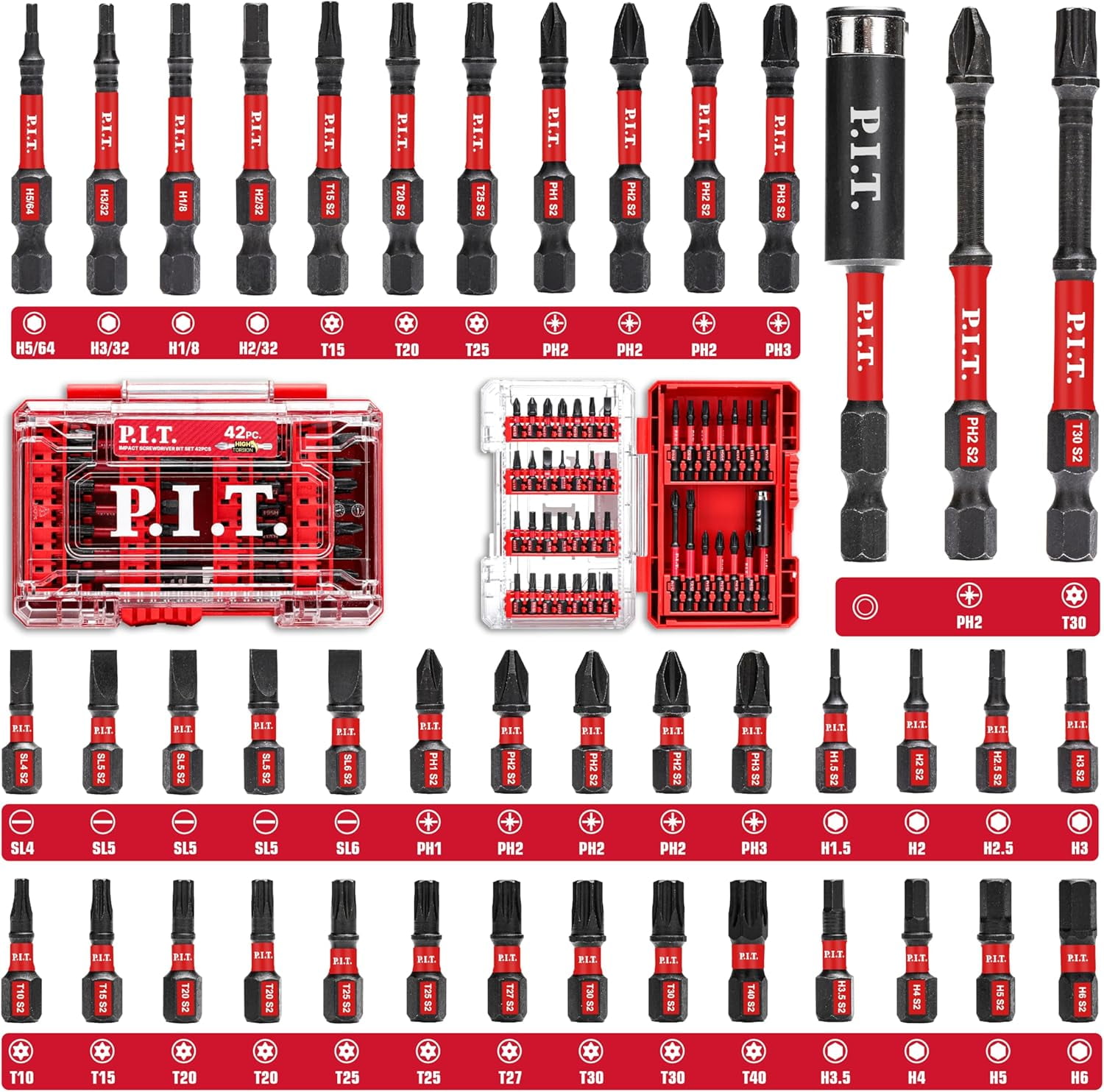 Impact Screwdriver Bit Set,Magnetic 42 pcs Driver Bit Set,S2 Steel ...