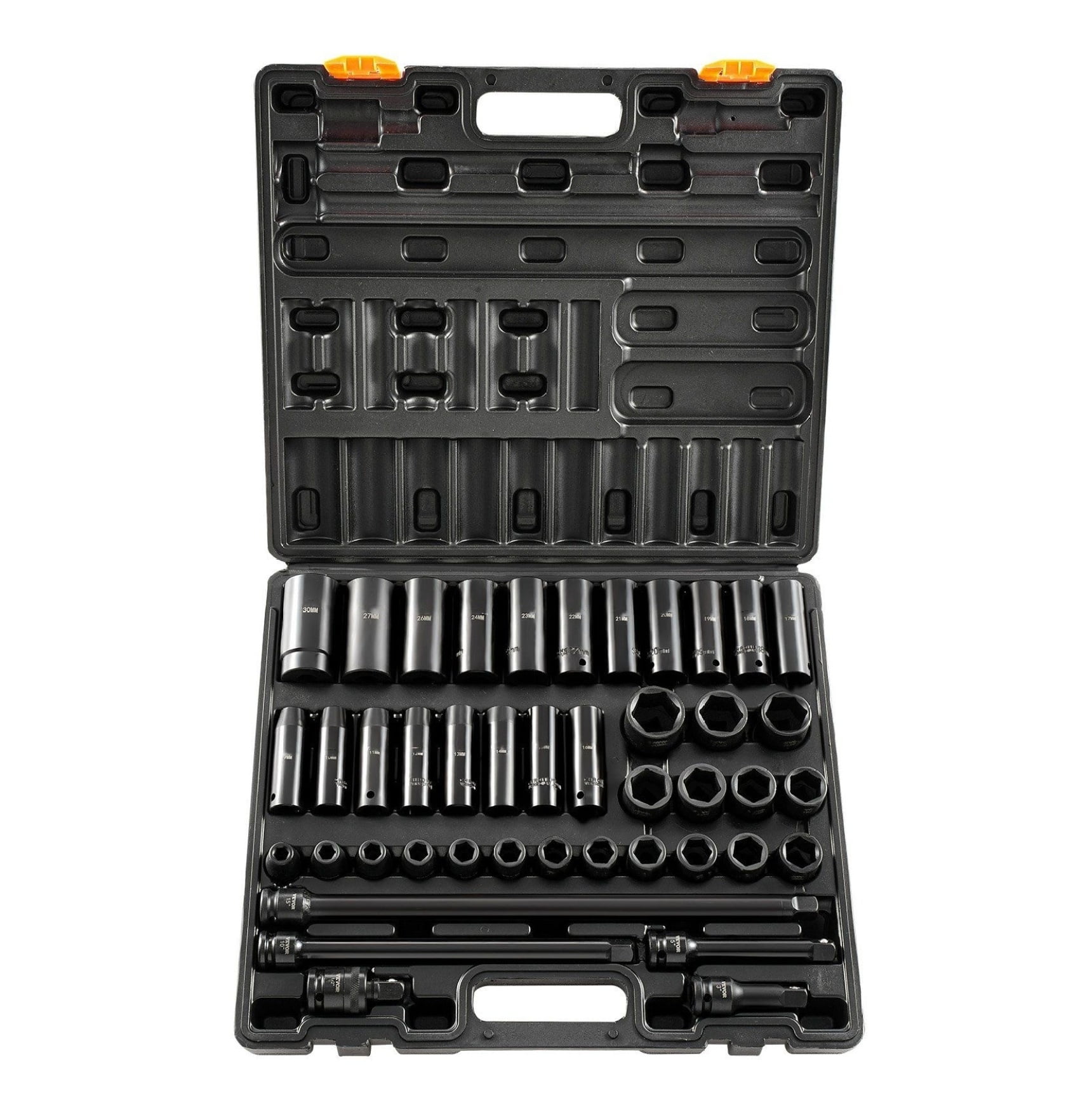 Impact Socket Set 1/2 Inch Drive - 43 Piece, 6-Point, Metric 9-30mm ...