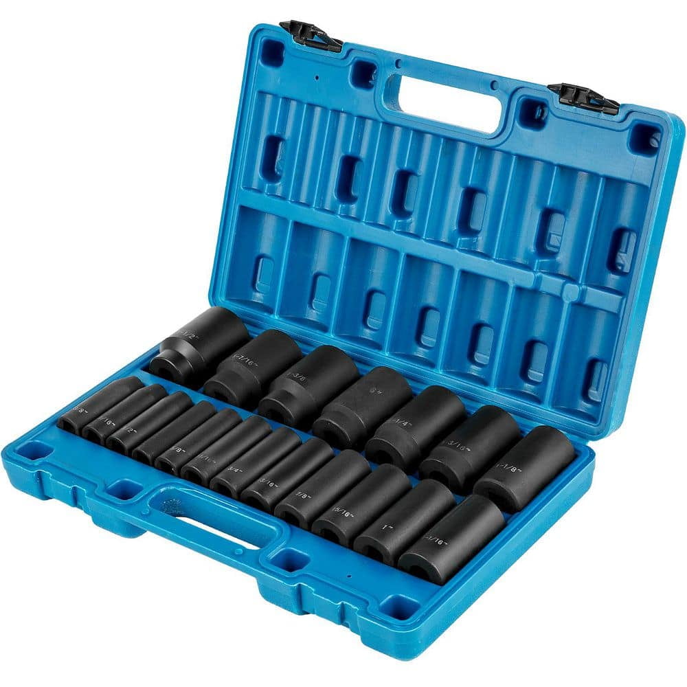 Impact Socket Set 1/2 in. 19 Piece Impact Sockets, Deep Socket, 6-Point ...