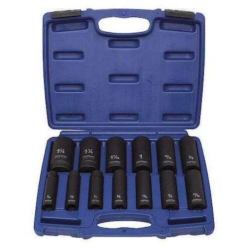 Westward Impact Socket Set, 1/2 in Drive Size, Black Oxide, 13-Piece - Walmart Business Supplies
