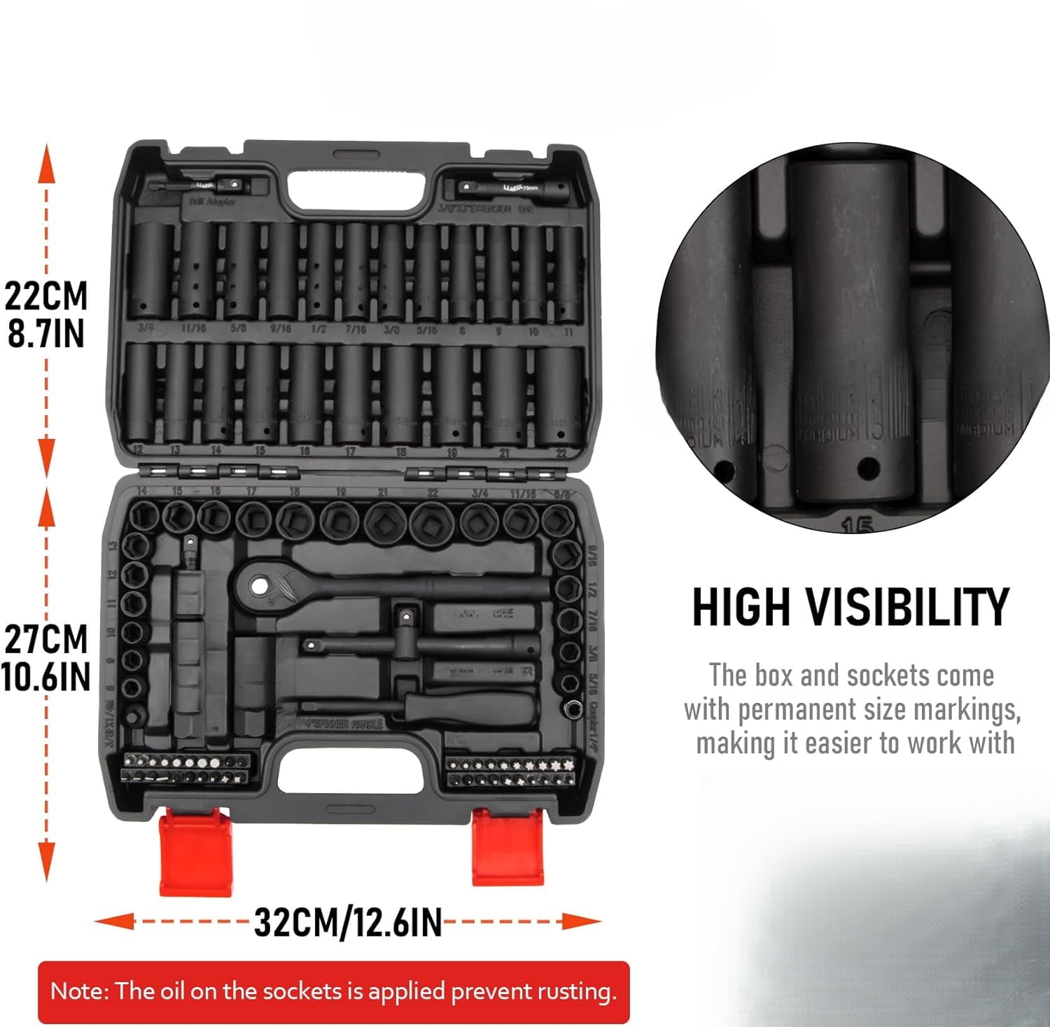 Impact Socket Set 3/8" Drive, 95-Piece Deep & Shallow Socket Wrench Set ...