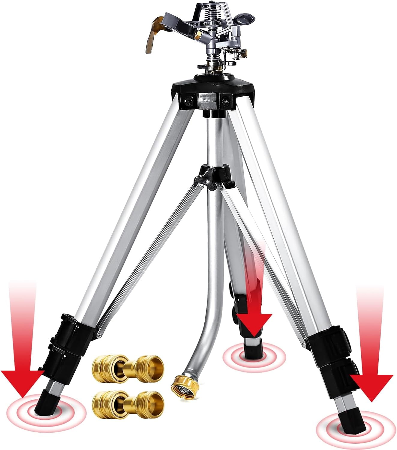 Impact Sprinkler on Adjustable Tripod Base, 360 Degree Large Area, with ...