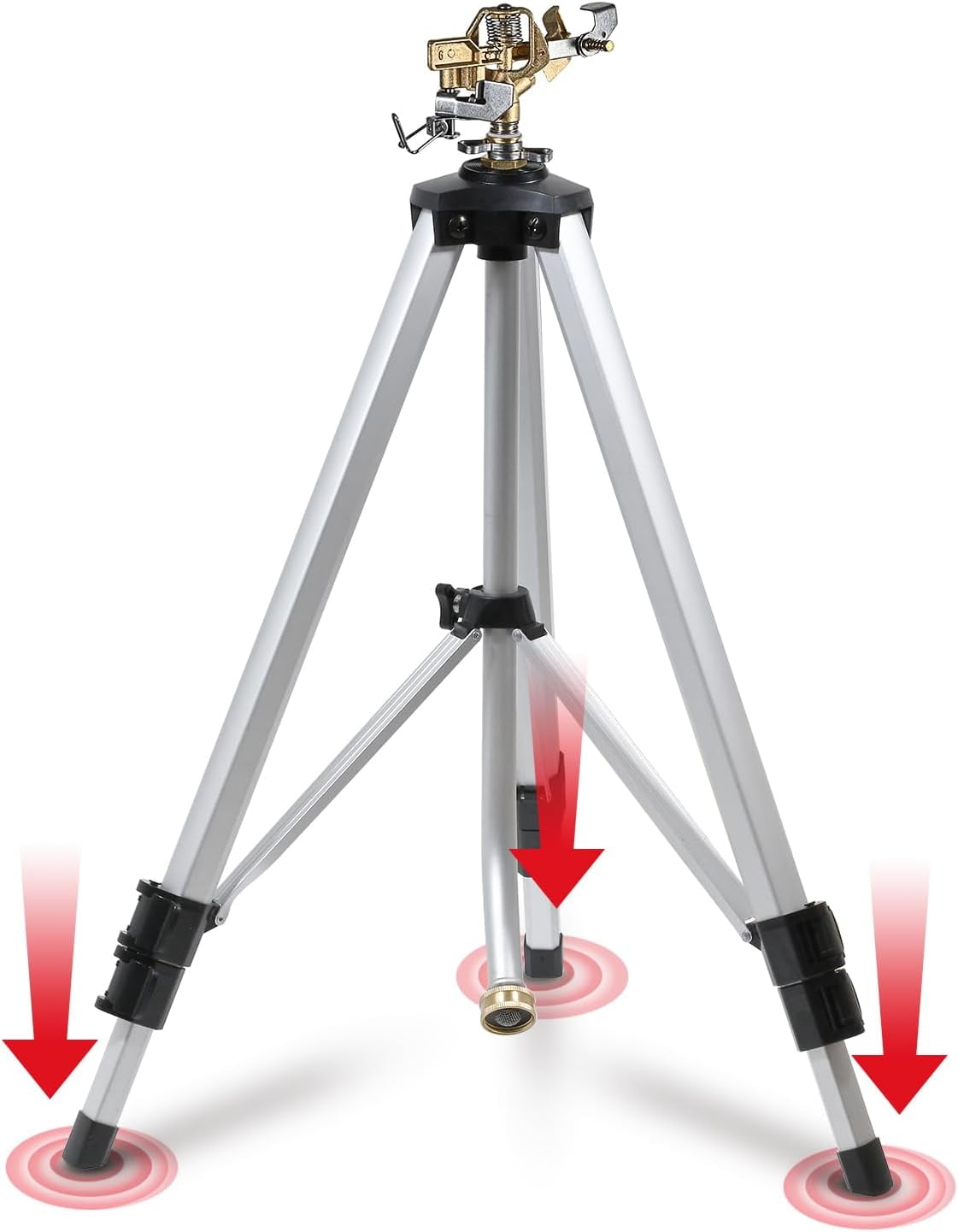 Impact Sprinkler on Adjustable Tripod Base – Brass Head, 360° Large ...