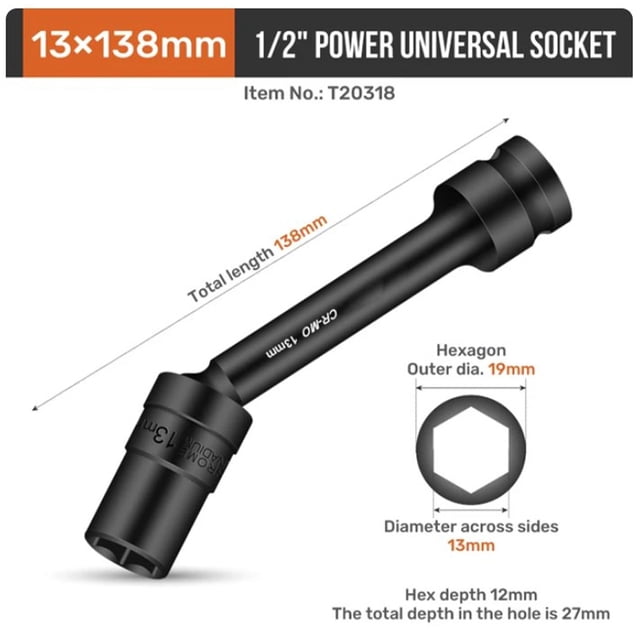 Impact Swivel Hex Socket Head Adapter 1/2-Inch Drive Universal Joint Cr ...