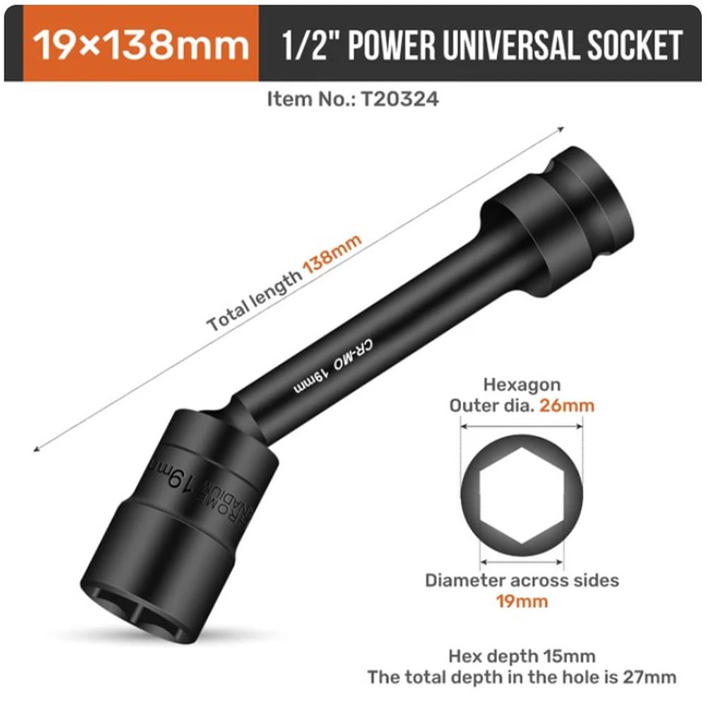 Impact Swivel Hex Socket Head Adapter 1/2-Inch Drive Universal Joint Cr ...