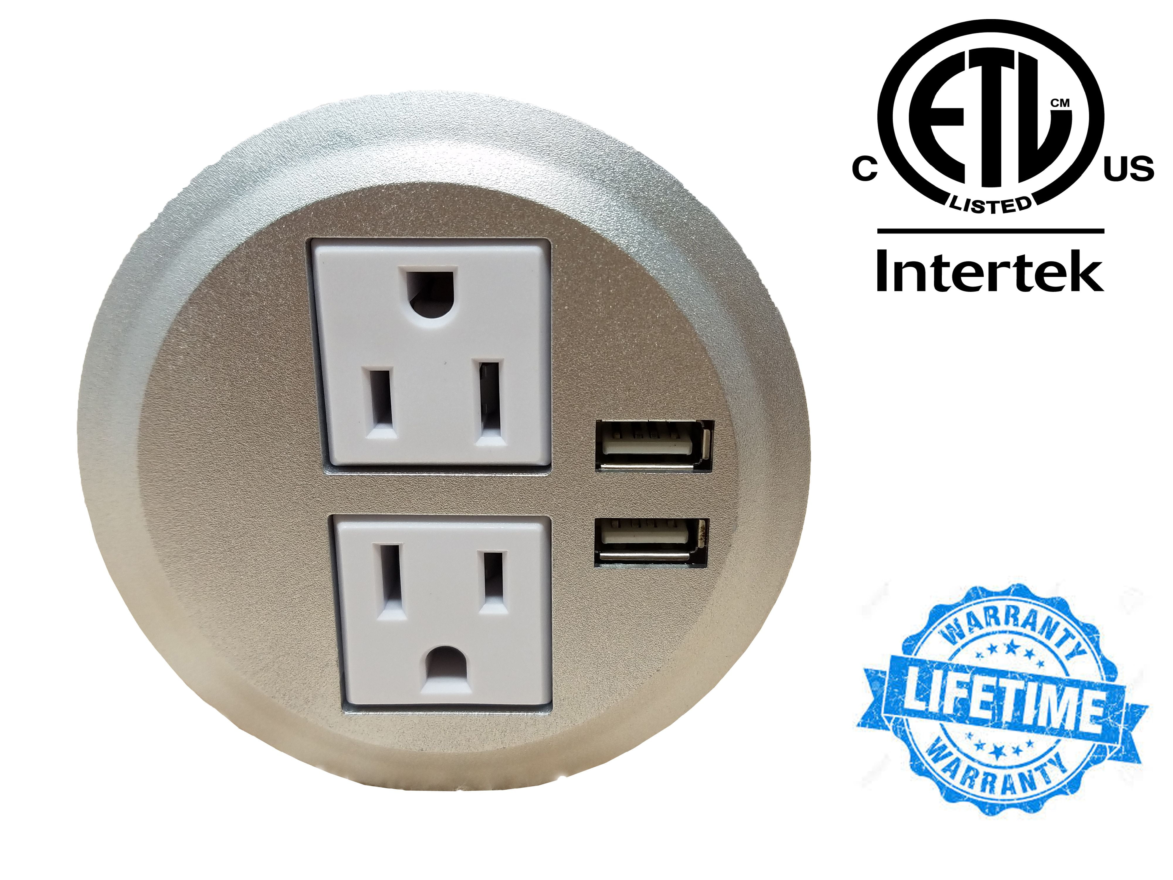 ImpecGear Round Desktop Power Grommet Outlet - Silver - Fit 3" Hole - 2 ...