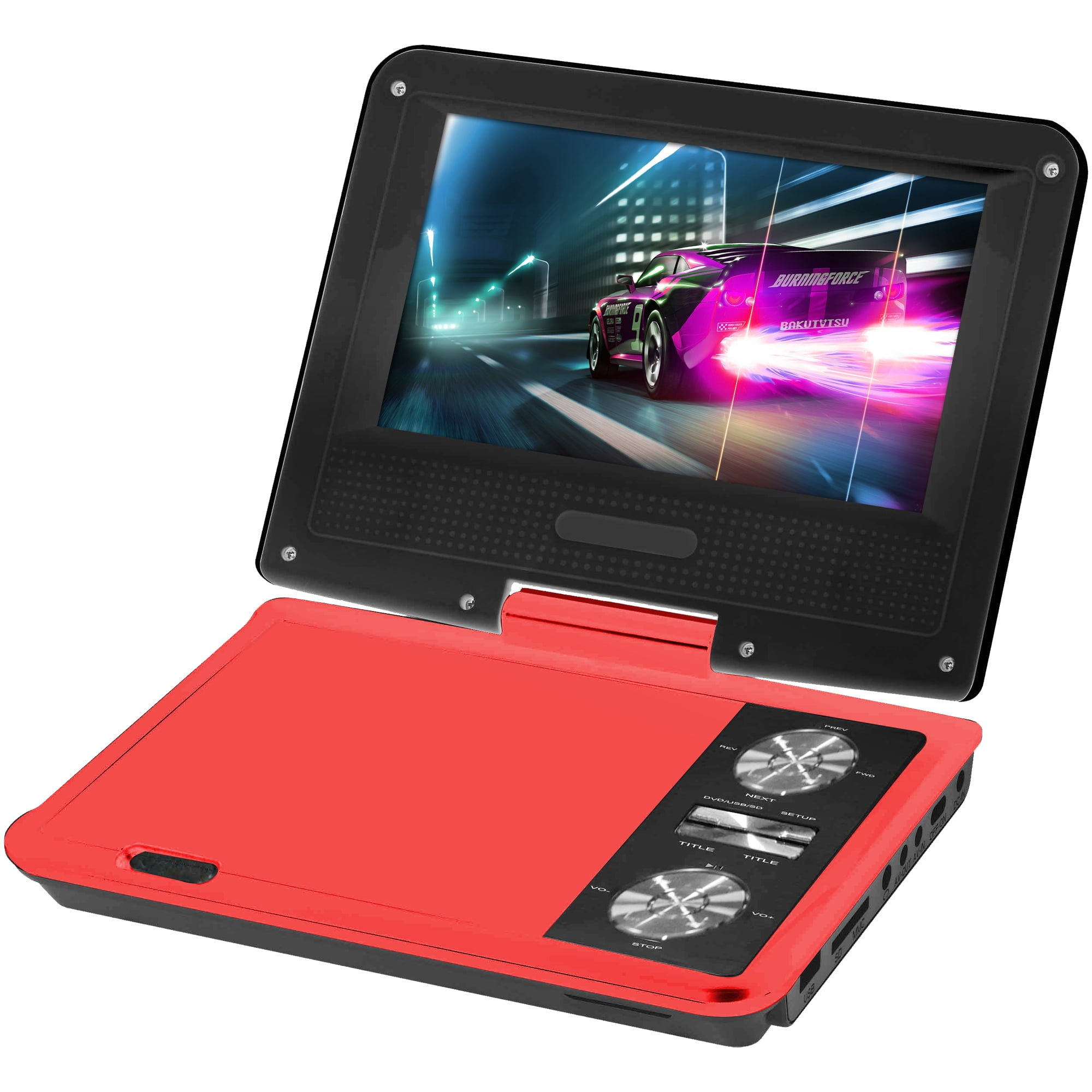 Impecca 7" Portable 270Â° Swivel DVD Player (Red) - Walmart.com