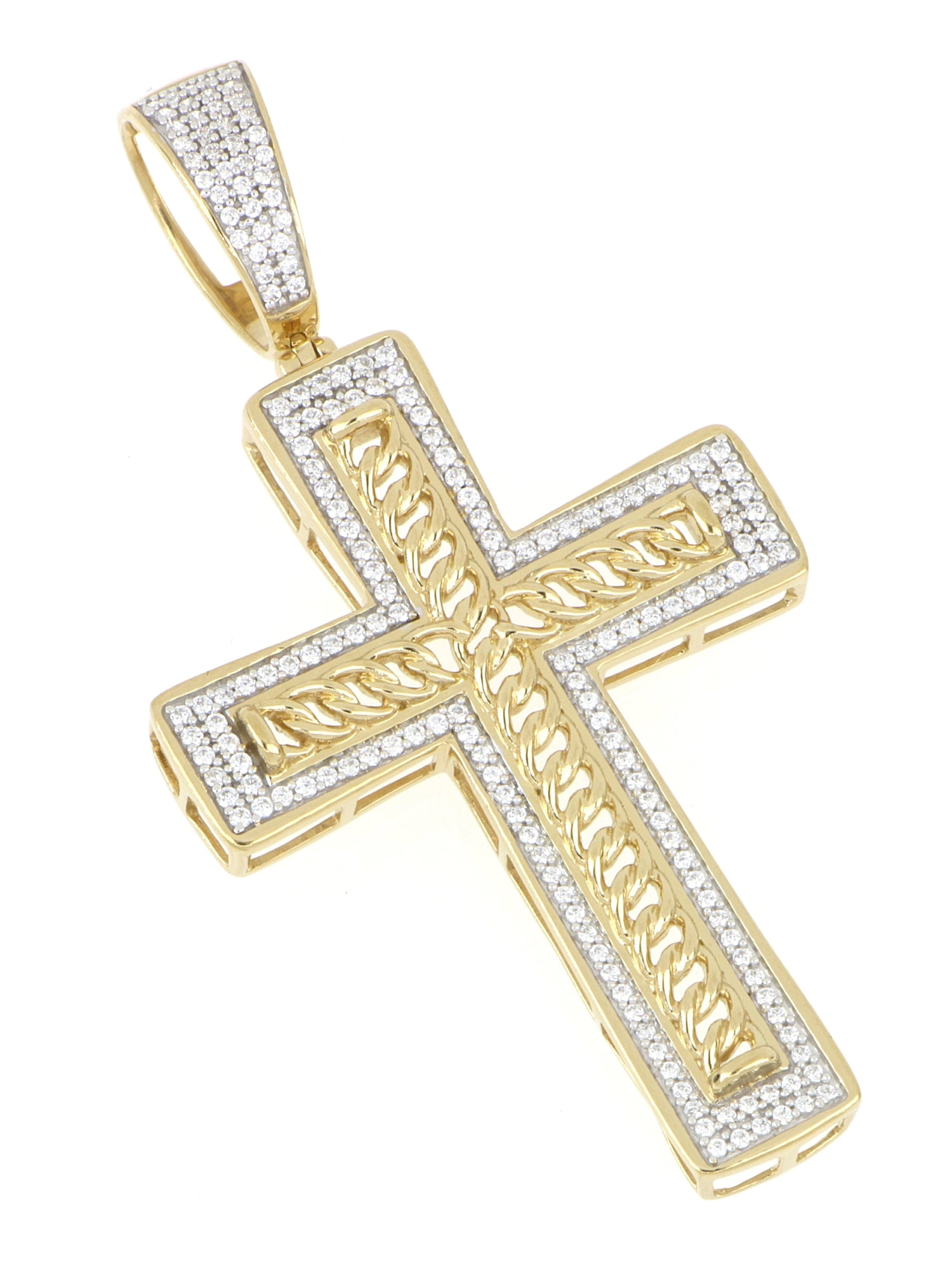 Imperial 1/2Ct TDW Diamond 10K Yellow Gold Cuban Link Cross Hip-Hop ...