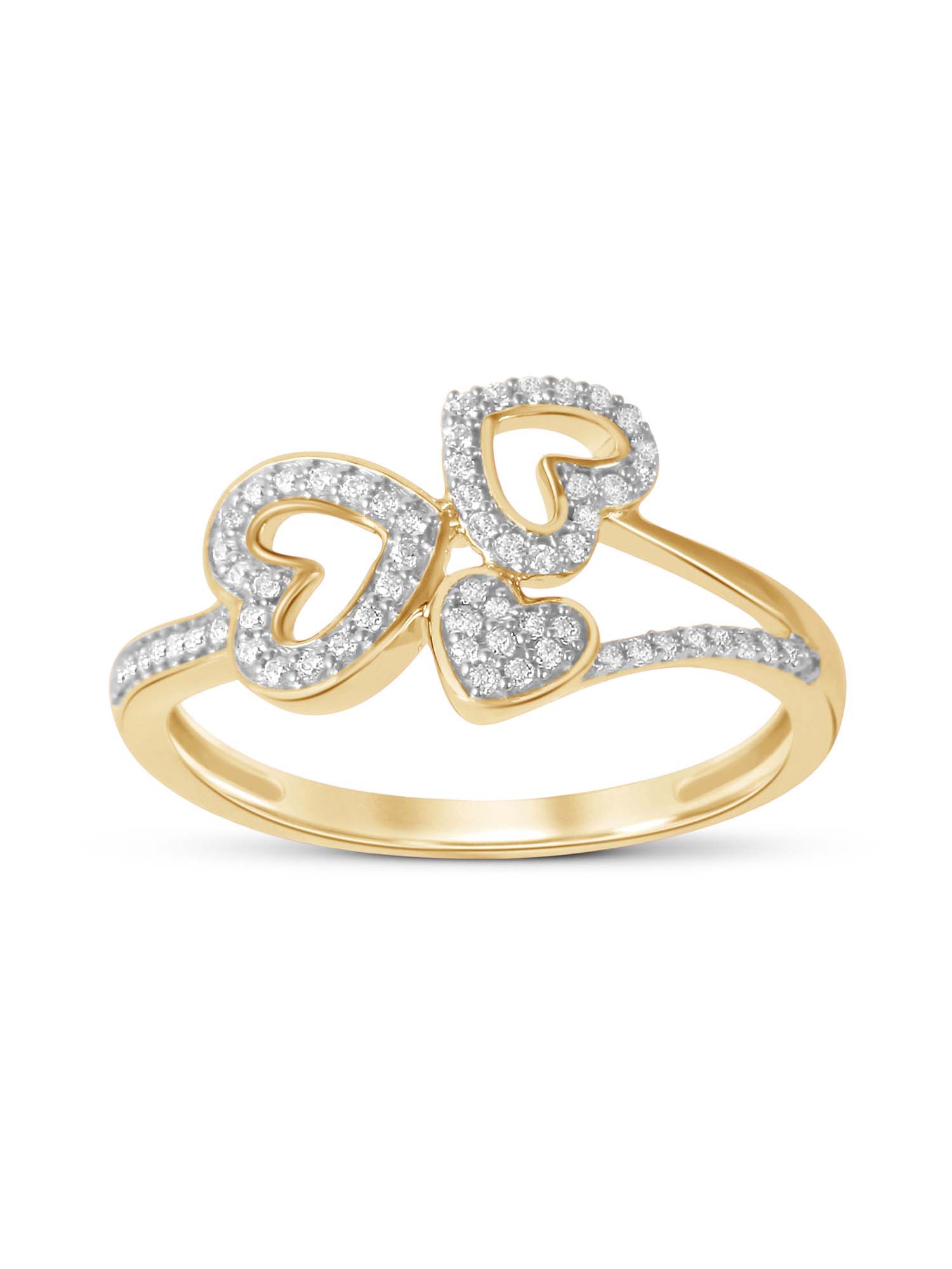 Imperial 1/6Ct TDW Diamond Three Heart Ring in 10K Yellow Gold (H-I, I2 ...