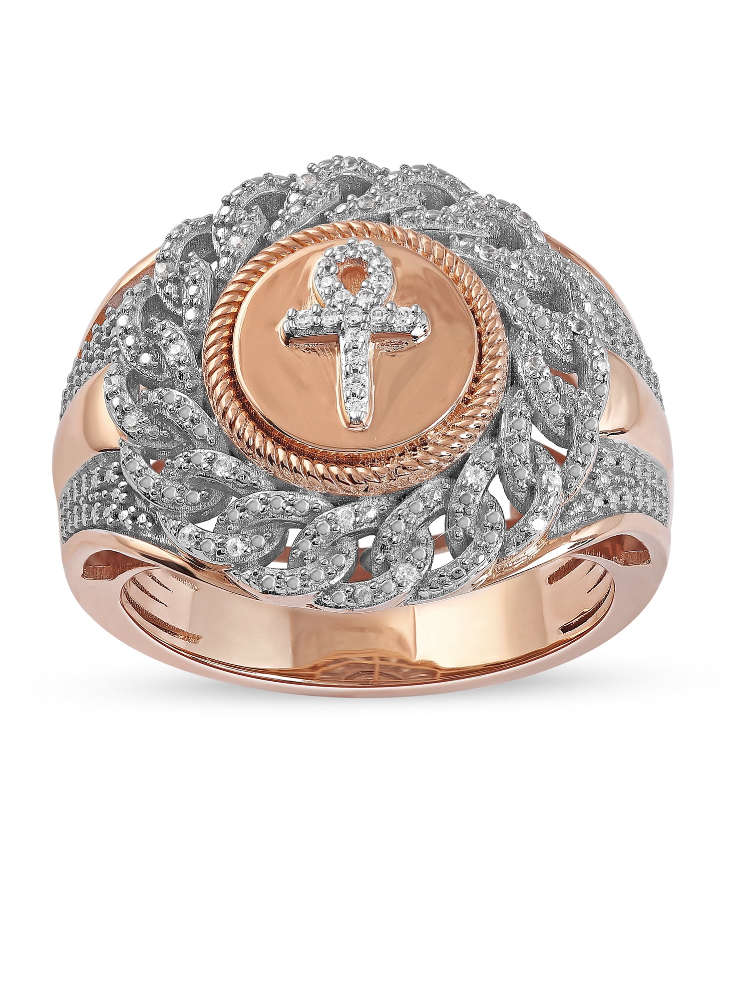 Imperial 10K Rose Gold 1/10CT TW Diamond Ankh Cuban Link Men's Ring ...