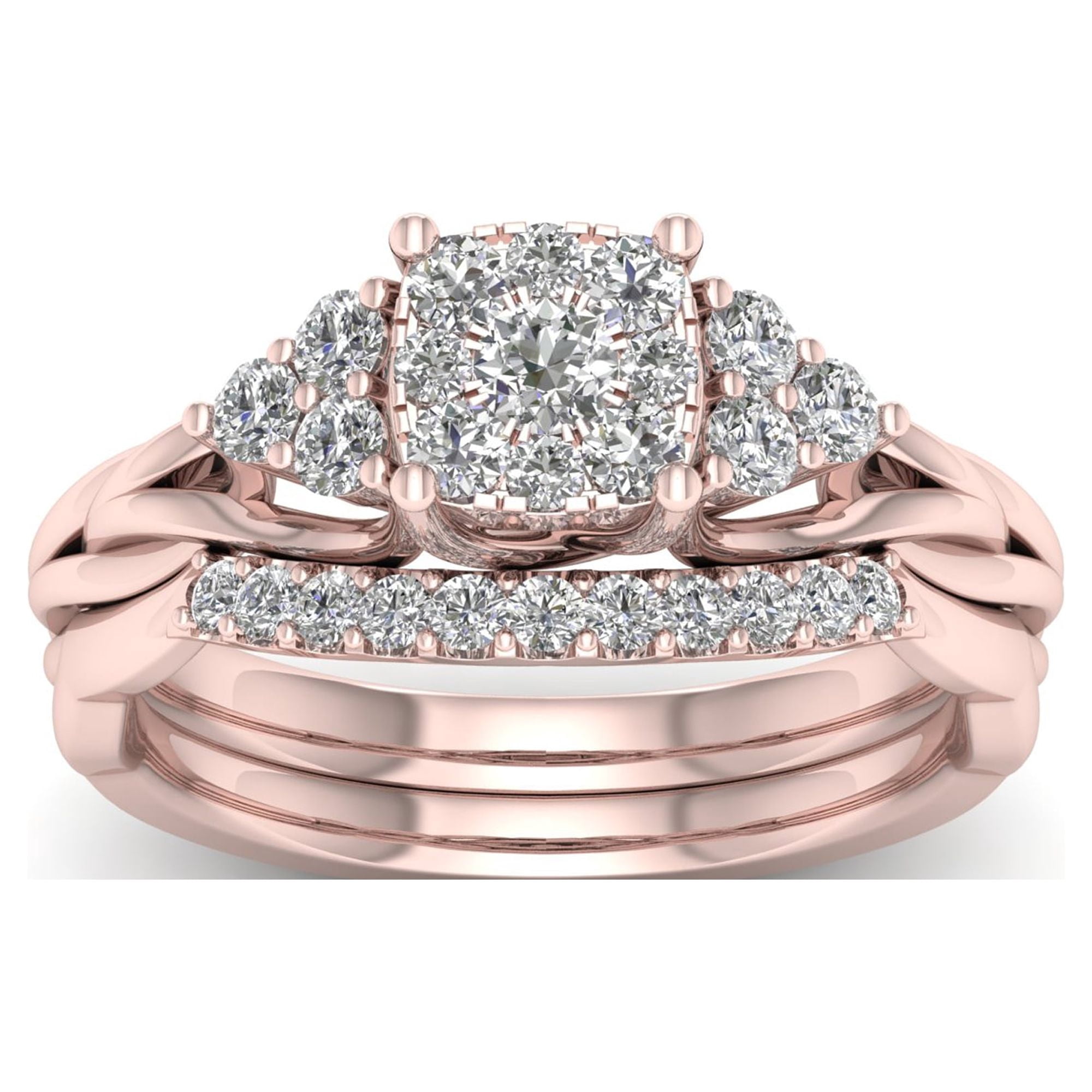 Imperial 5/8ct TDW Diamond Cluster Bridal Ring Set, 10K Rose Gold ...