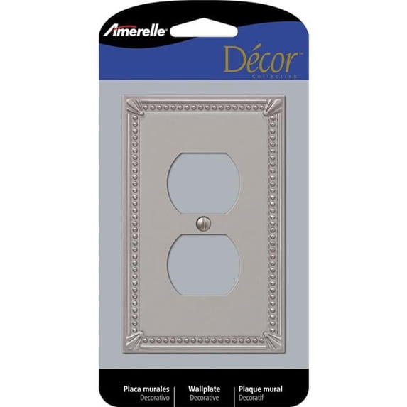 Imperial Bead Brushed Nickel 1 Gang Metal Duplex Outlet Wall Plate ...