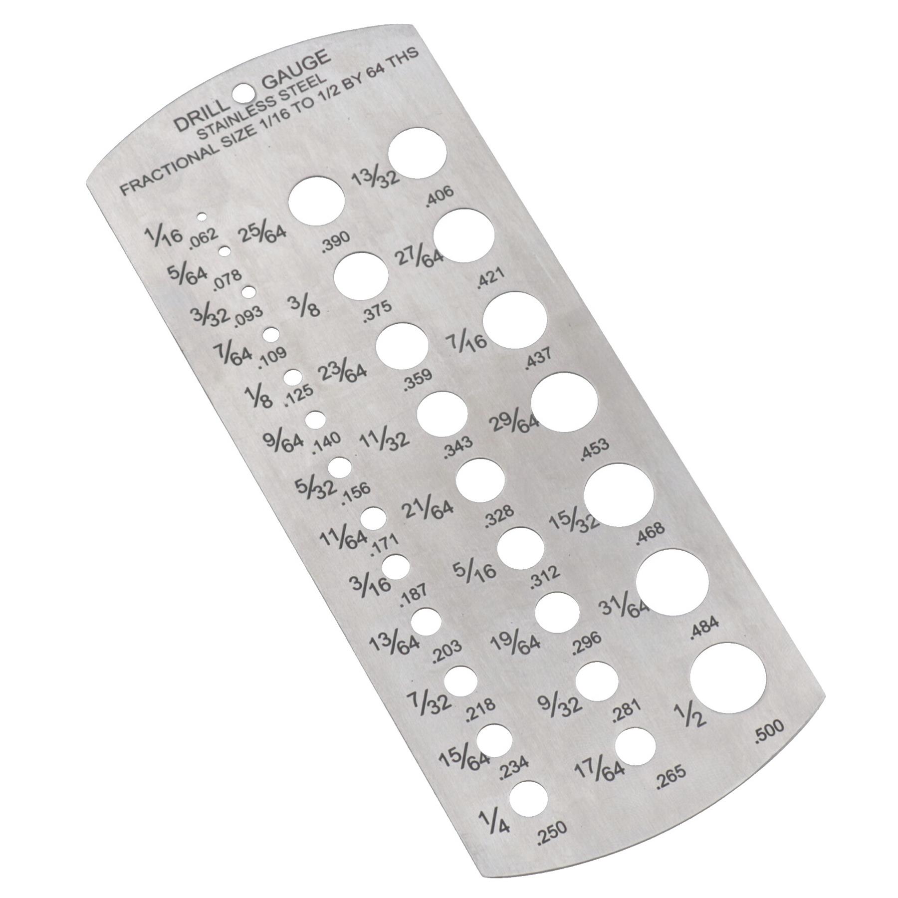 Imperial Fractional Drill Size Gauge 1/16"-1/2" Measure Hole Guide ...