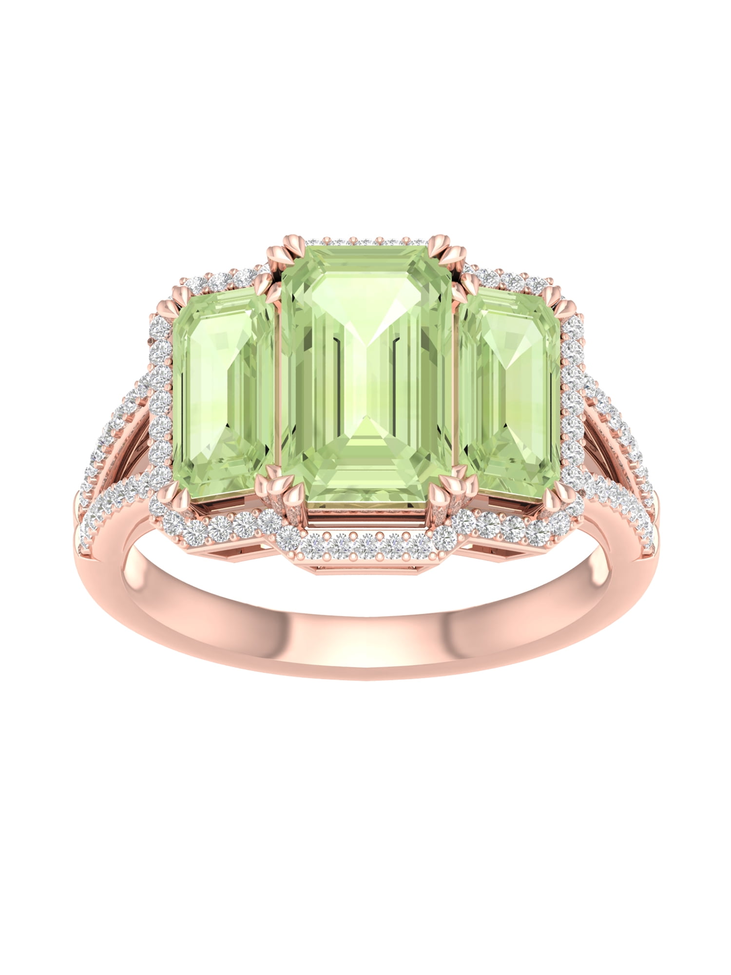 Imperial Gemstone 10K Rose Gold Emerald Cut Green Amethyst 1/5 CT TW ...