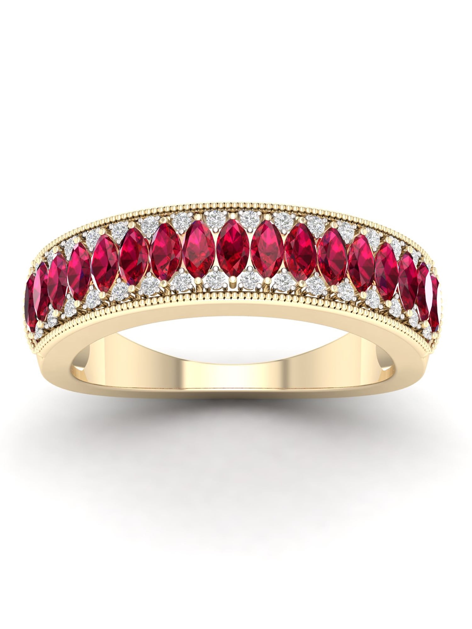 Imperial Gemstone 10K Yellow Gold Marquise Cut Ruby 1/10 CT TW Diamond ...