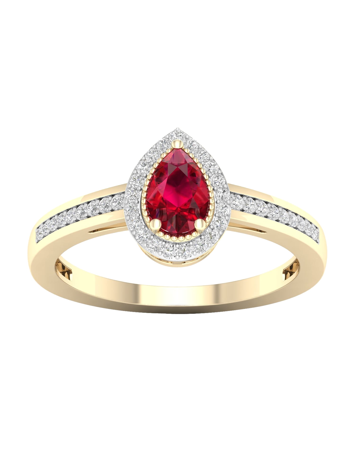 Imperial Gemstone 10K Yellow Gold Pear Ruby 1/8 CT TW Diamond Halo ...