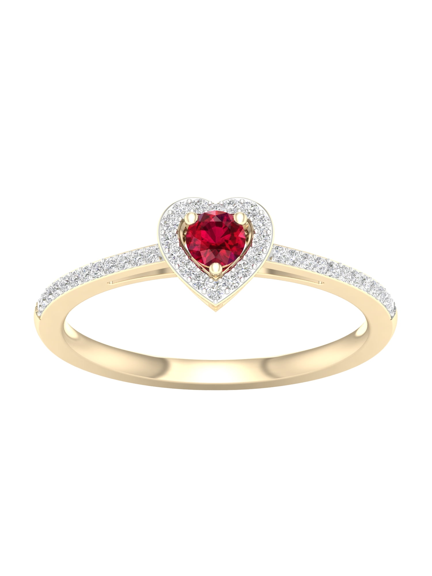 Imperial Gemstone 10K Yellow Gold Round Cut Ruby 1/8 CT TW Diamond ...