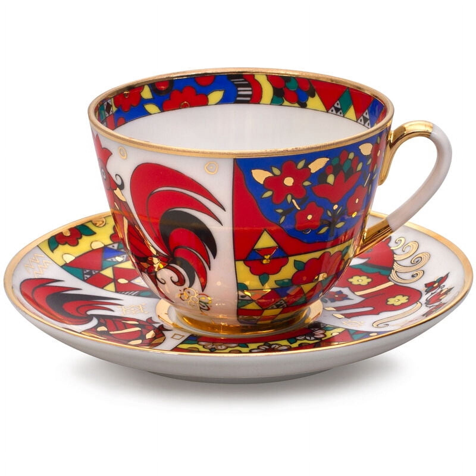 Imperial Porcelain Folk Patterns Porcelain Teacup with Saucer 8.5 fl oz ...
