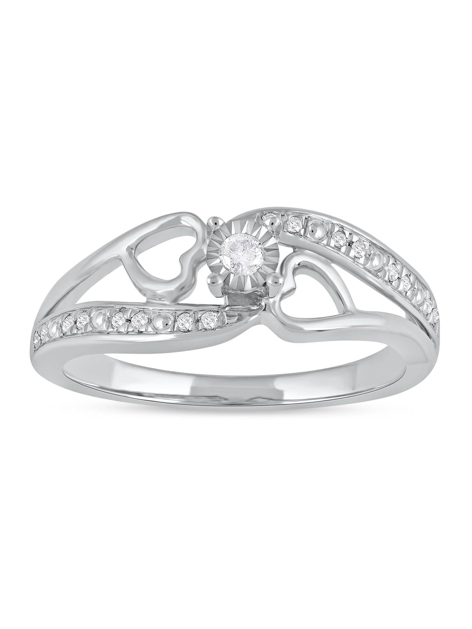 Imperial Sterling Silver 1/10CT Diamond Twin Heart Solitaire Bypass ...