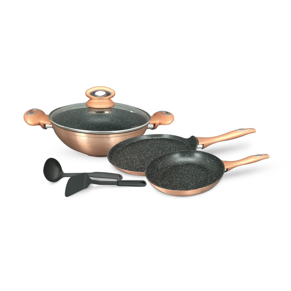 Impex Gem-3S Aluminium Nonstick Cookware Set, 5 Piece (Granite ...