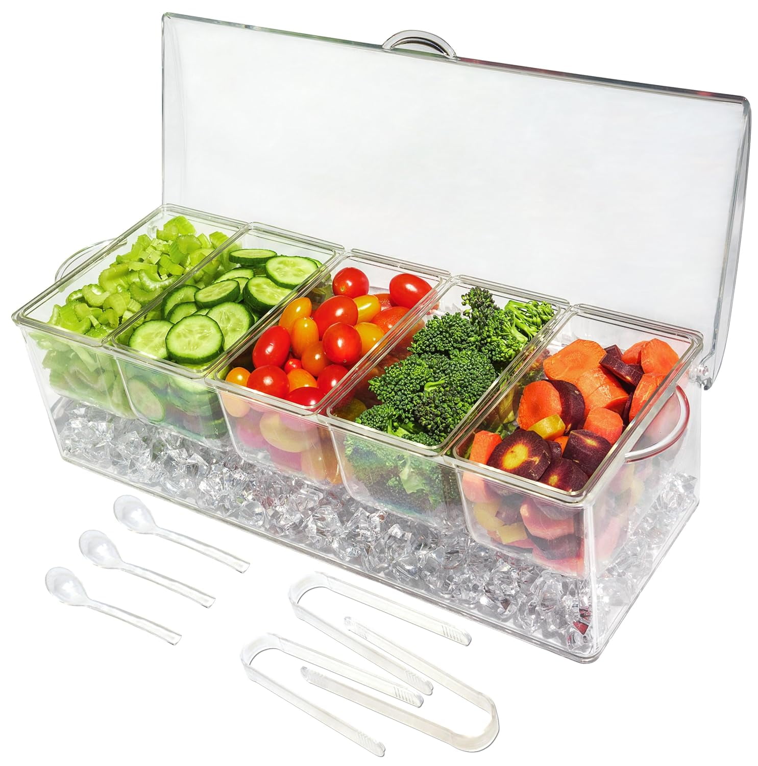 ImpiriLux Ice Chilled 5 Compartment Condiment Server Caddy Serving Tray ...