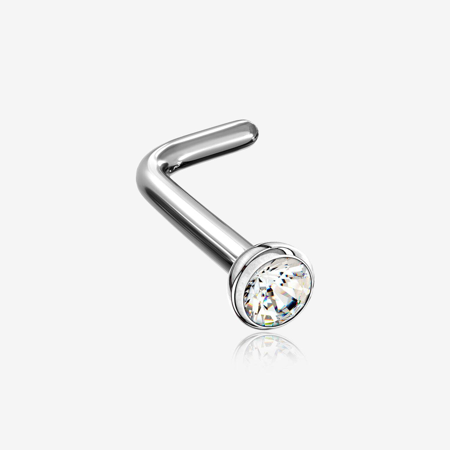 Implant Grade Titanium Press Fit Sparkle Gem Top L-Shaped Nose Ring ...