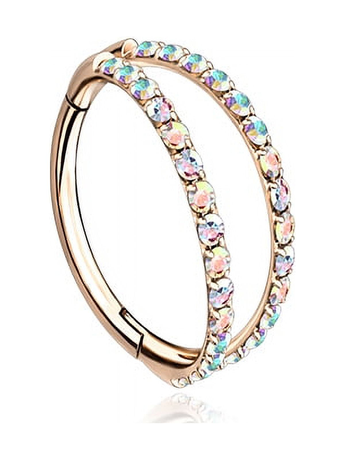 Implant Grade Titanium Rose Gold Double Hoop Gems Seamless Clicker Hoop ...