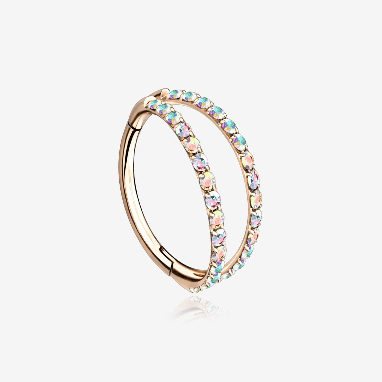 Implant Grade Titanium Rose Gold Double Hoop Gems Seamless Clicker Hoop ...