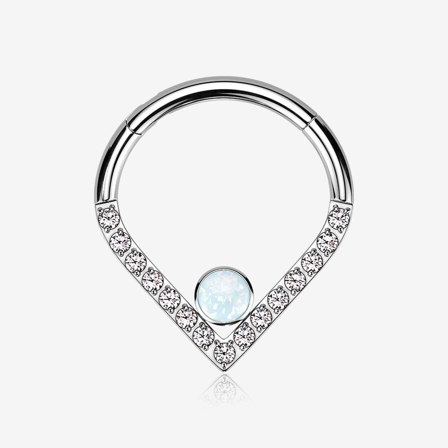 Implant Grade Titanium Sparkle Lined Center Fire Opal Clicker Hoop Ring ...