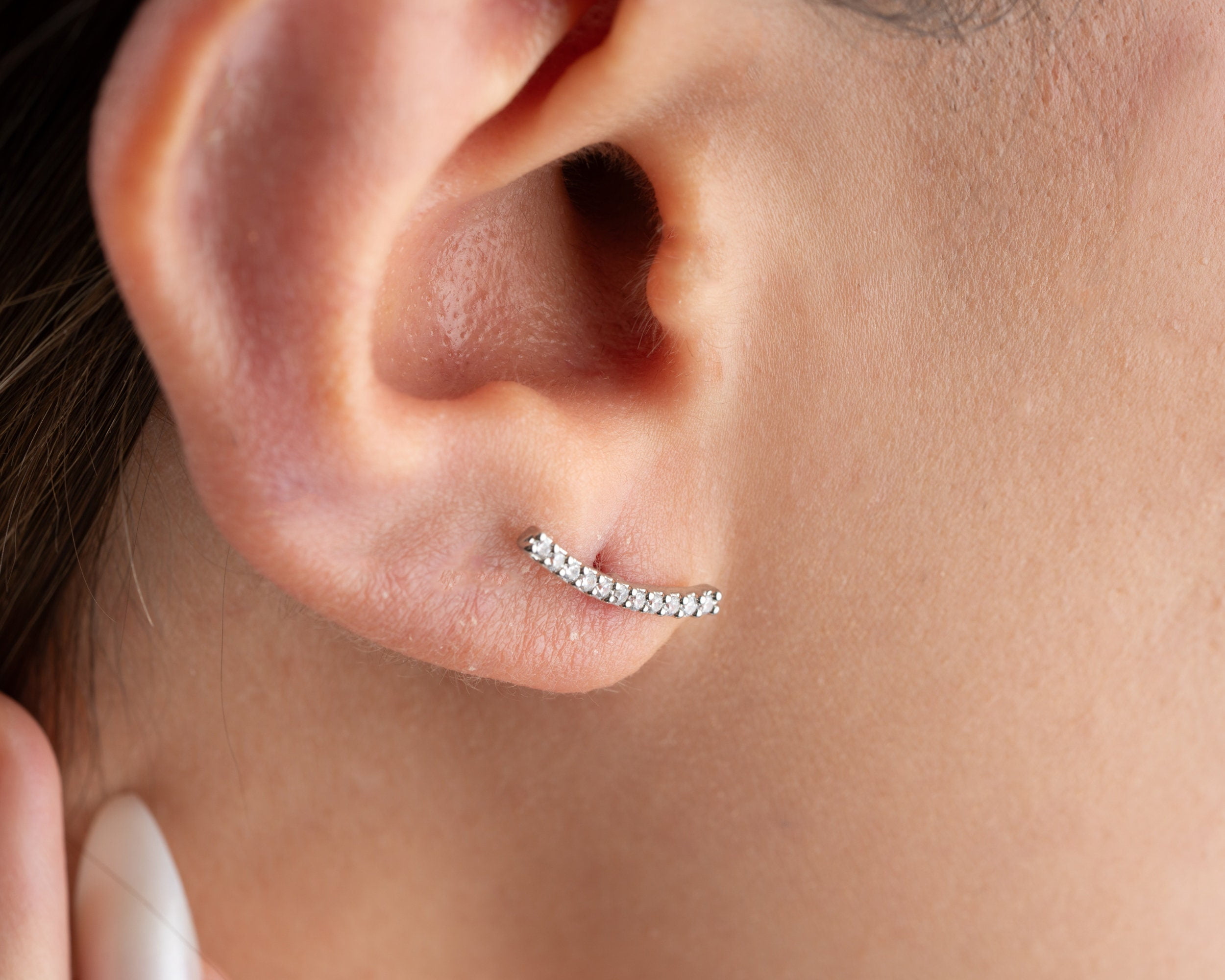 Implant grade titanium push in Ear Climber, Threadless flat back ...