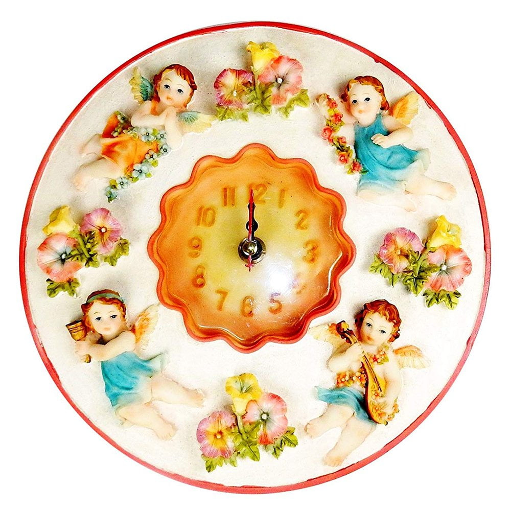 Import Cherub Clock, 8” Round, 3D Polystone - Cherub Wall Décor - Home ...