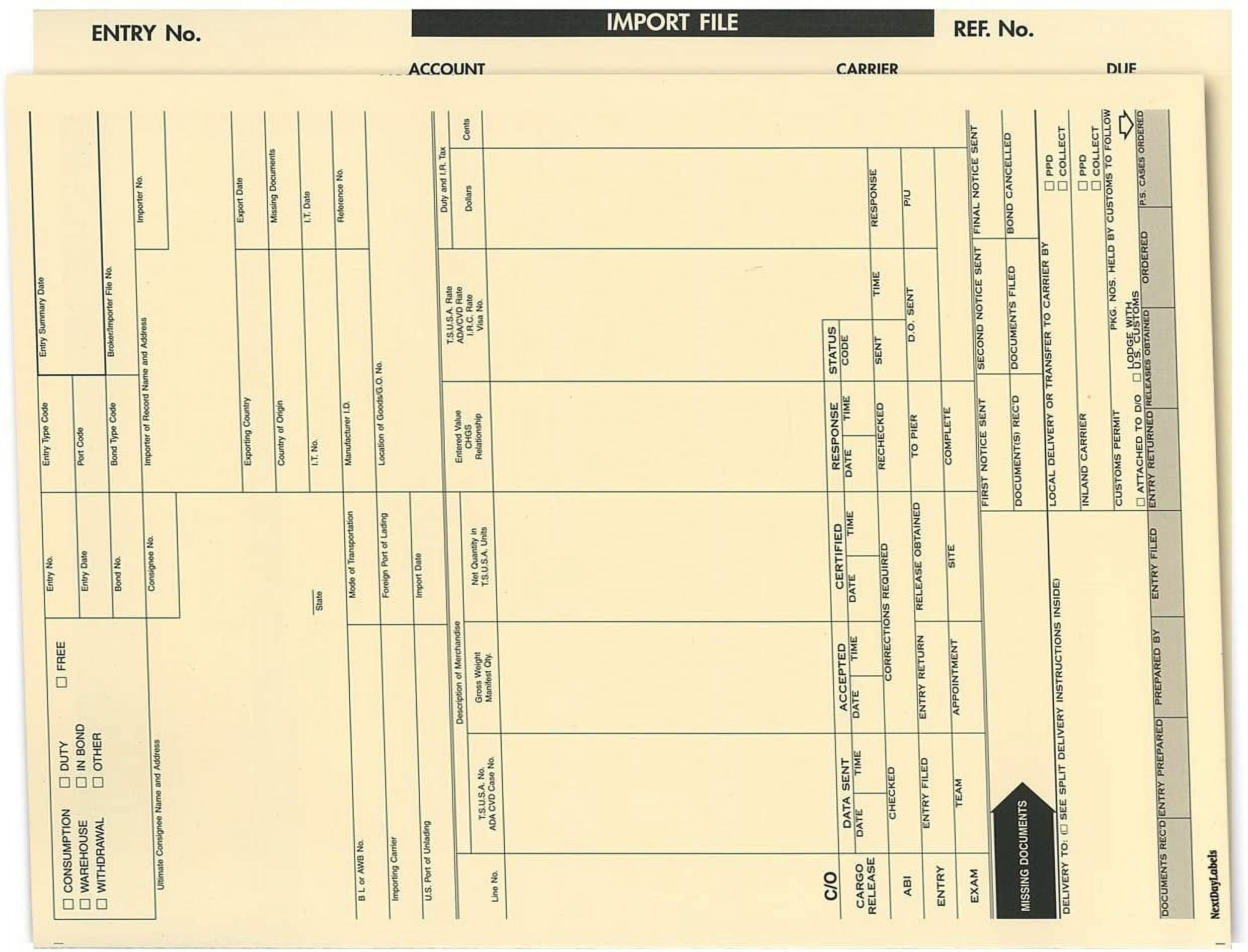 Import File Folders, Manila, 9 X 11 with preprinted info. 100 Per Case ...