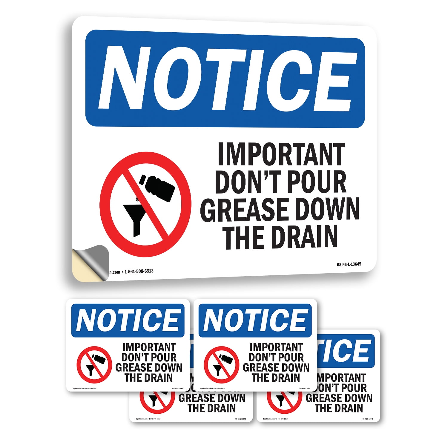Important Don't Pour Grease With Symbol OSHA Notice Vinyl Decal Label 7 ...