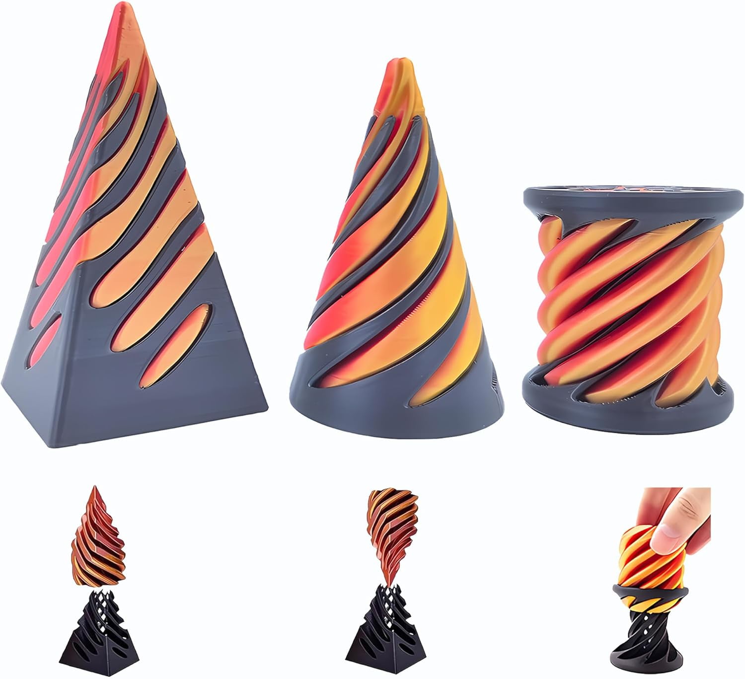 Impossible Pyramid Passthrough Sculpture, Spiral cone Fidget Toy, 3D ...