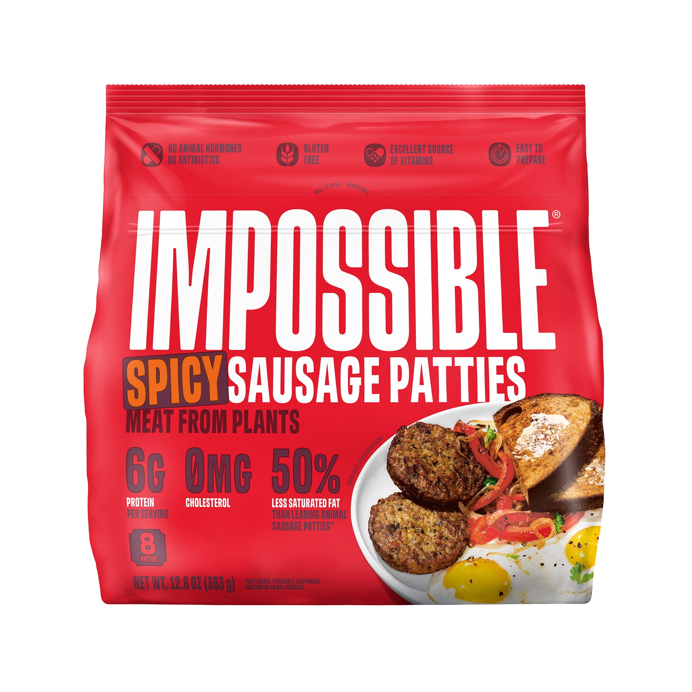 Impossible Foods Spicy Sausage Patties, Fully Cooked, 8 Patties, 12.8 ...