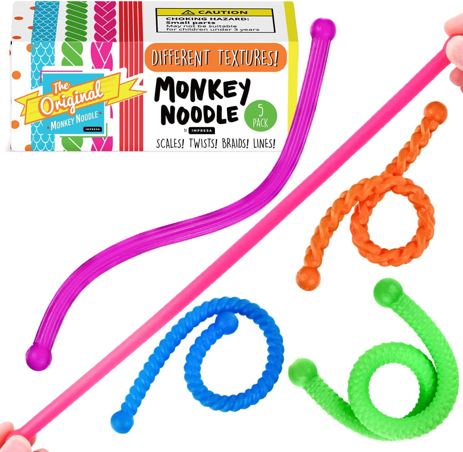 Impresa [5-Pack] Textured Monkey Noodles Tangle Stretch Fidget Toys ...