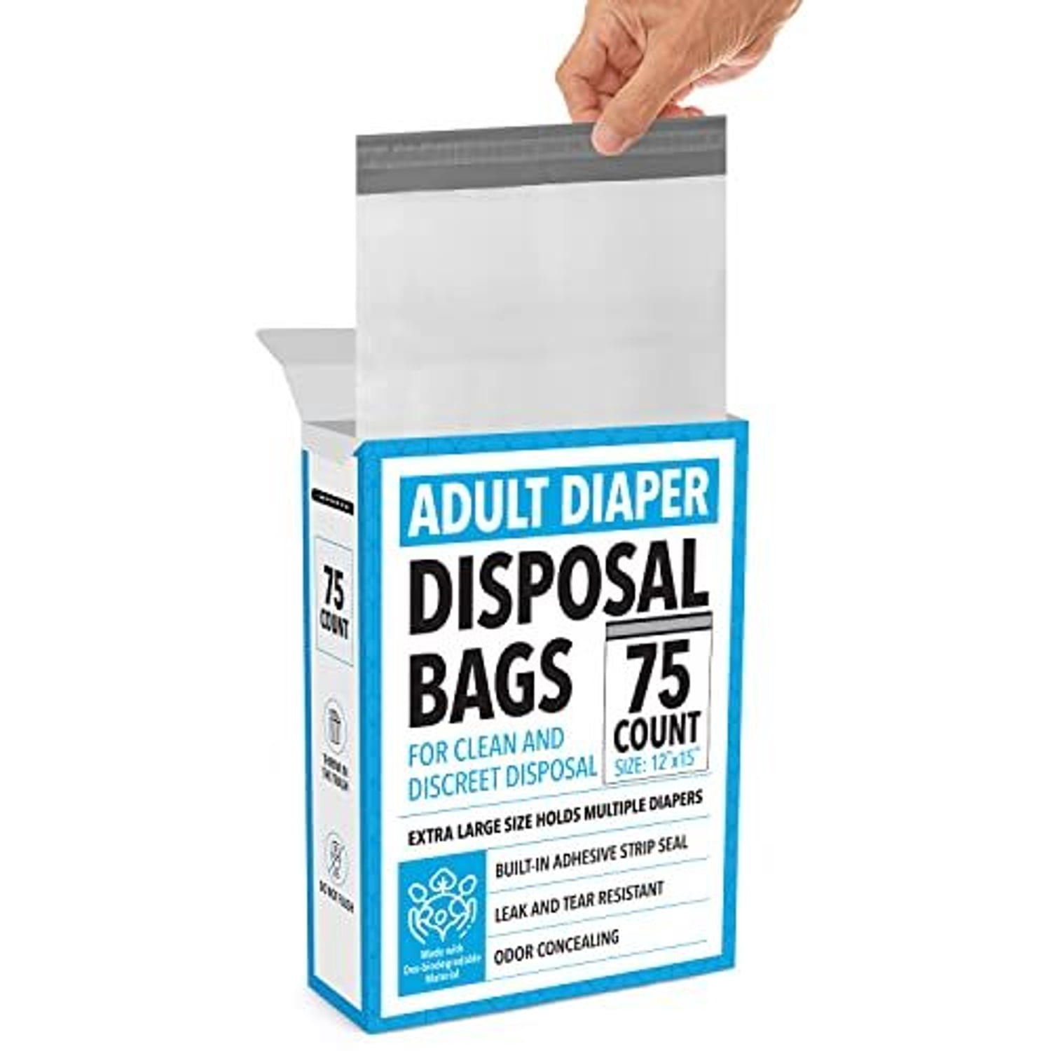 Impresa Extra Large Adult Diaper Disposal Bags (12 x 15 In) - 75 Pack ...
