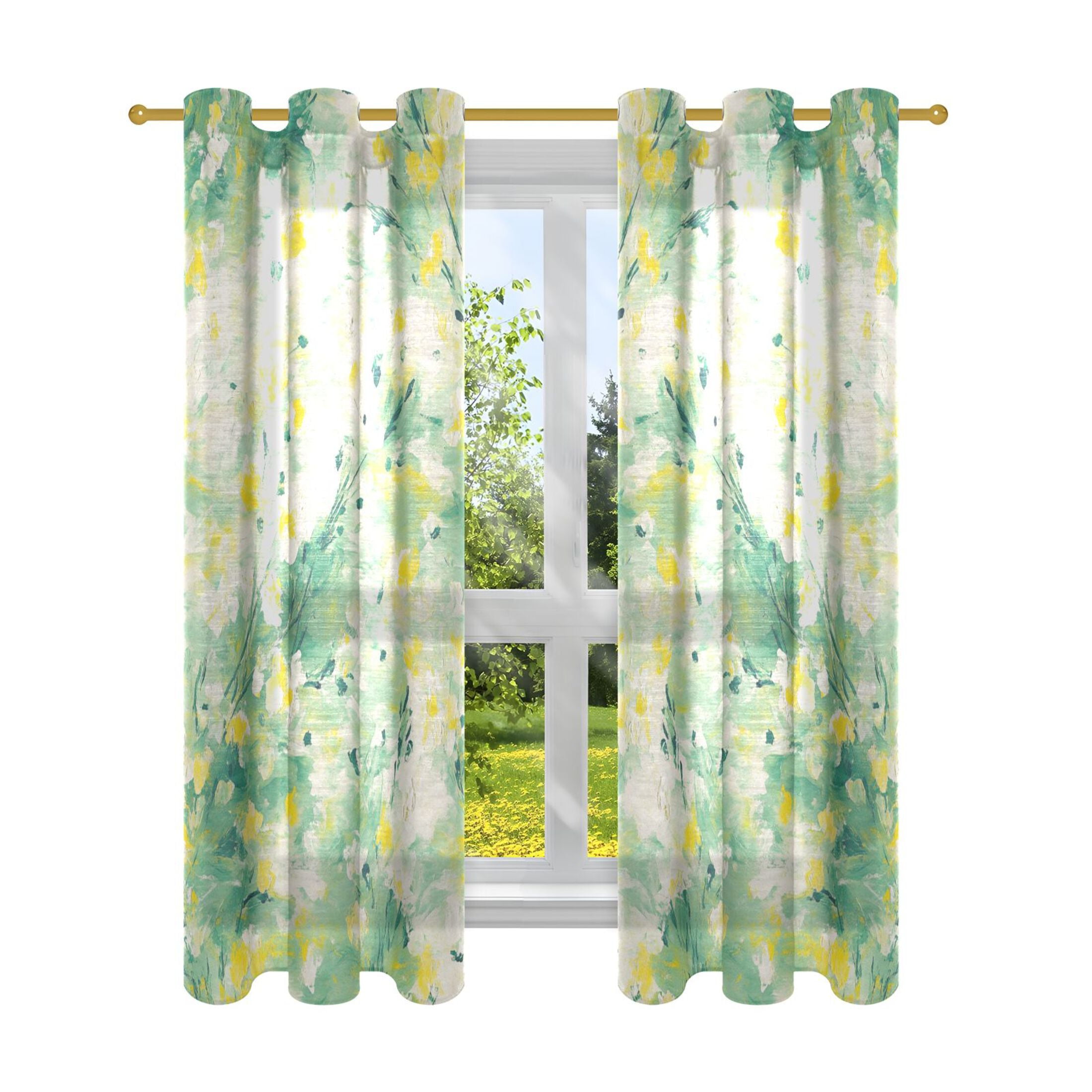 Impress Green Yellow Grass Semi Sheer Curtains for Living Room Bedroom ...