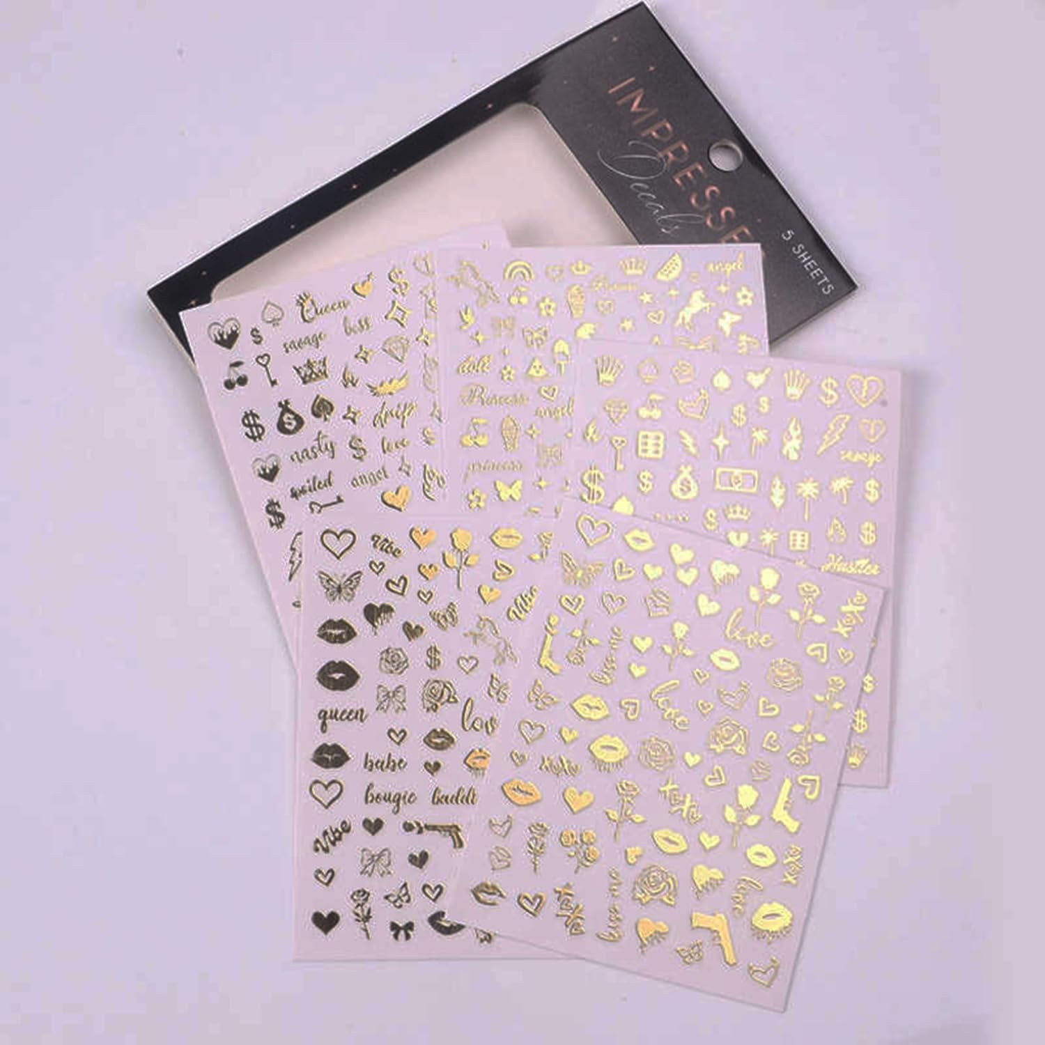Impressed 5 Sheets Gold Holographic Nail Art Stickers - 500+ Small ...