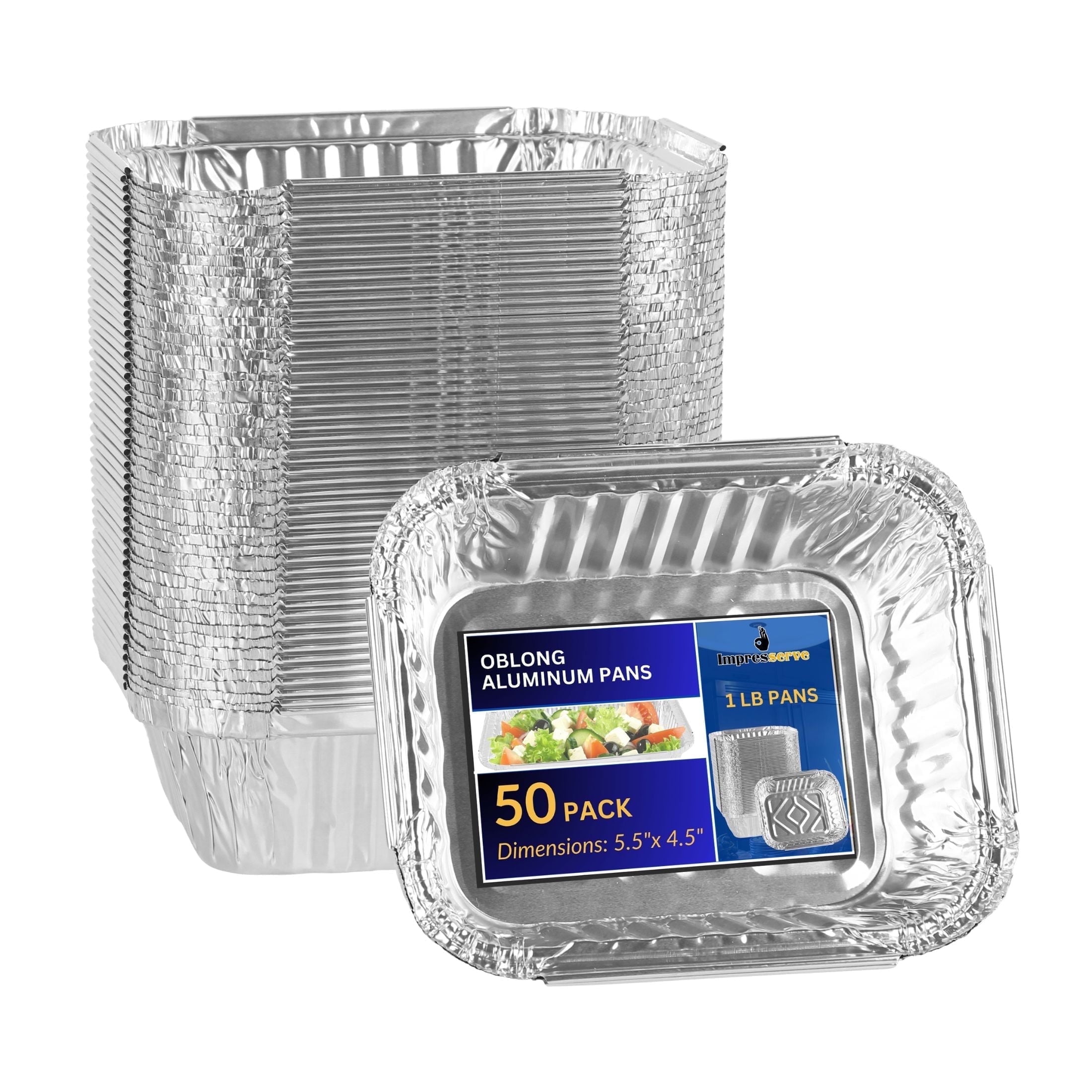 Impresserve 1 lb Aluminum Foil Pans (No Lids), 50 Pack, 5.5 x 4.5 inch ...
