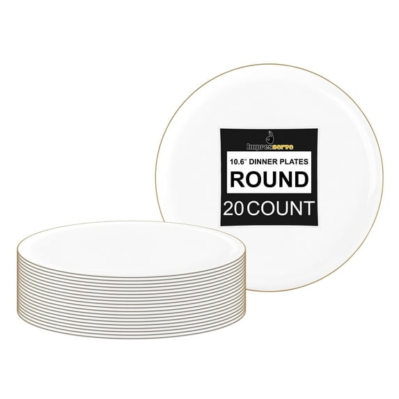 Impresserve 10" Edge Collection Disposable White Plates with Gold Rim ...
